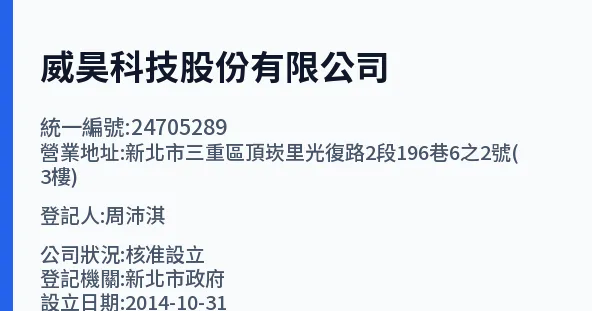 威昊科技股份有限公司的照片-統編 24705289(新北市) 公司登記資料與營業項目詳細圖表