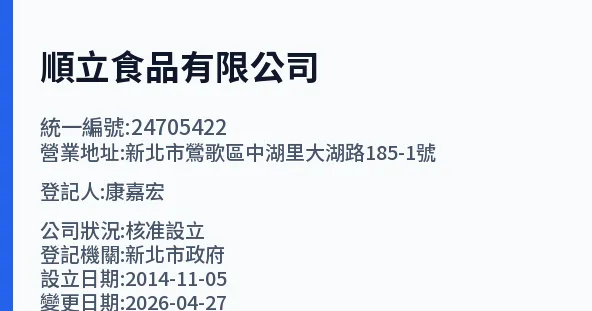 順立食品有限公司的照片-統編 24705422(新北市) 公司登記資料與營業項目詳細圖表