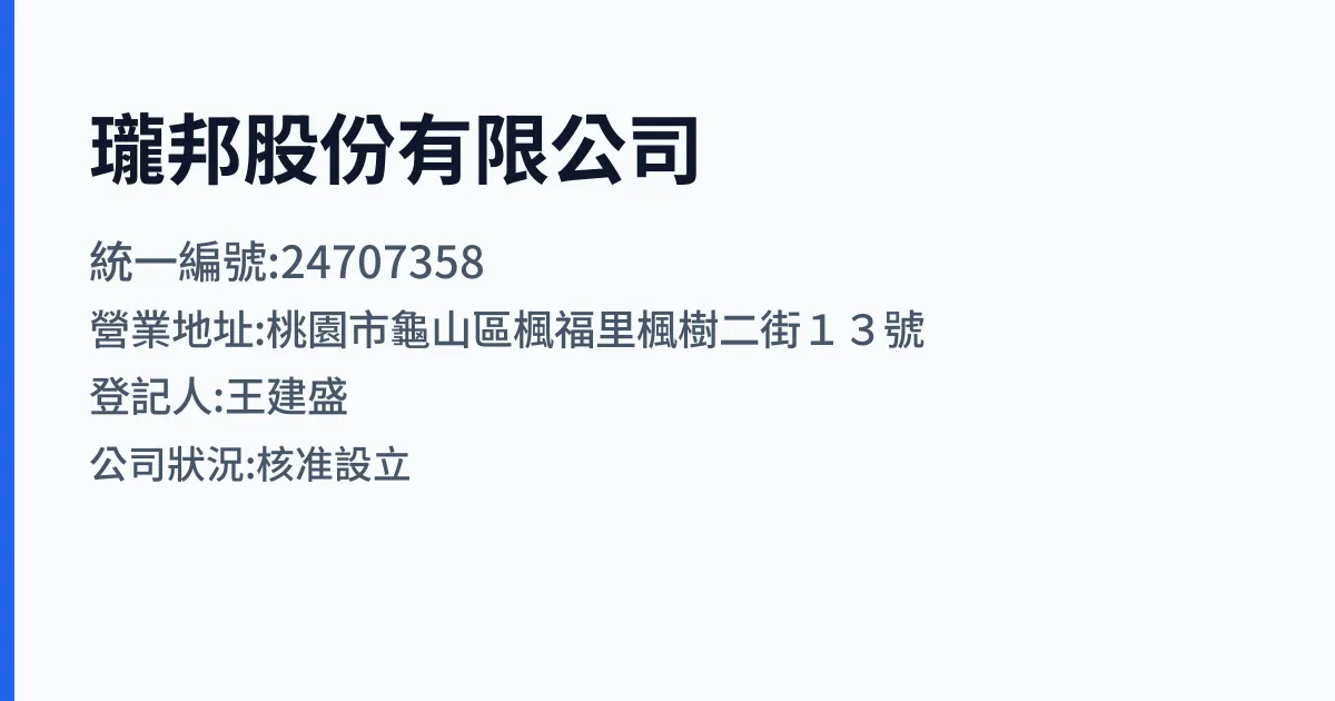 瓏邦股份有限公司 - 統編 24707358(桃園市) 公司登記資料與營業項目詳細圖表