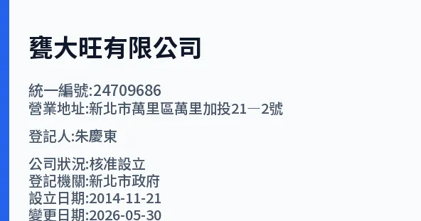 甕大旺有限公司的照片-統編 24709686(新北市) 公司登記資料與營業項目詳細圖表