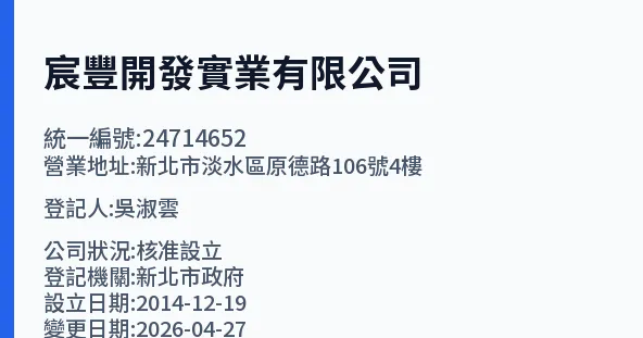 宸豐開發實業有限公司的照片-統編 24714652(新北市) 公司登記資料與營業項目詳細圖表