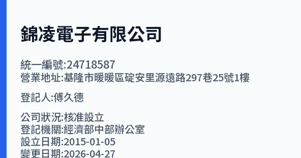 錦凌電子有限公司的照片-統編 24718587(基隆市) 公司登記資料與營業項目詳細圖表