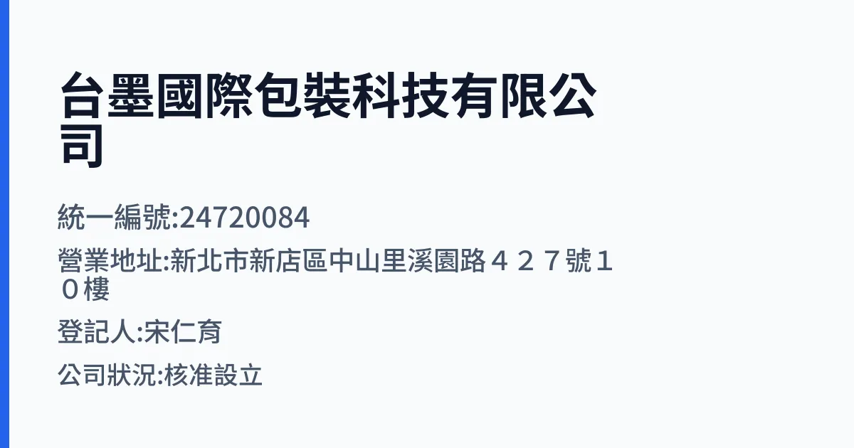 台墨國際包裝科技有限公司 - 統編 24720084(新北市) 公司登記資料與營業項目詳細圖表