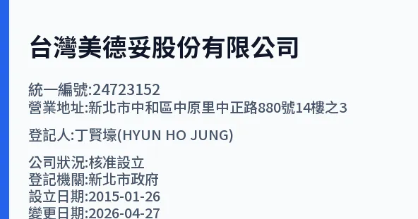台灣美德妥股份有限公司的照片-統編 24723152(新北市) 公司登記資料與營業項目詳細圖表