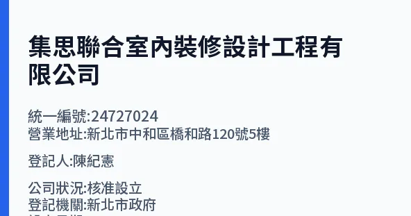 集思聯合室內裝修設計工程有限公司的照片-統編 24727024(新北市) 公司登記資料與營業項目詳細圖表