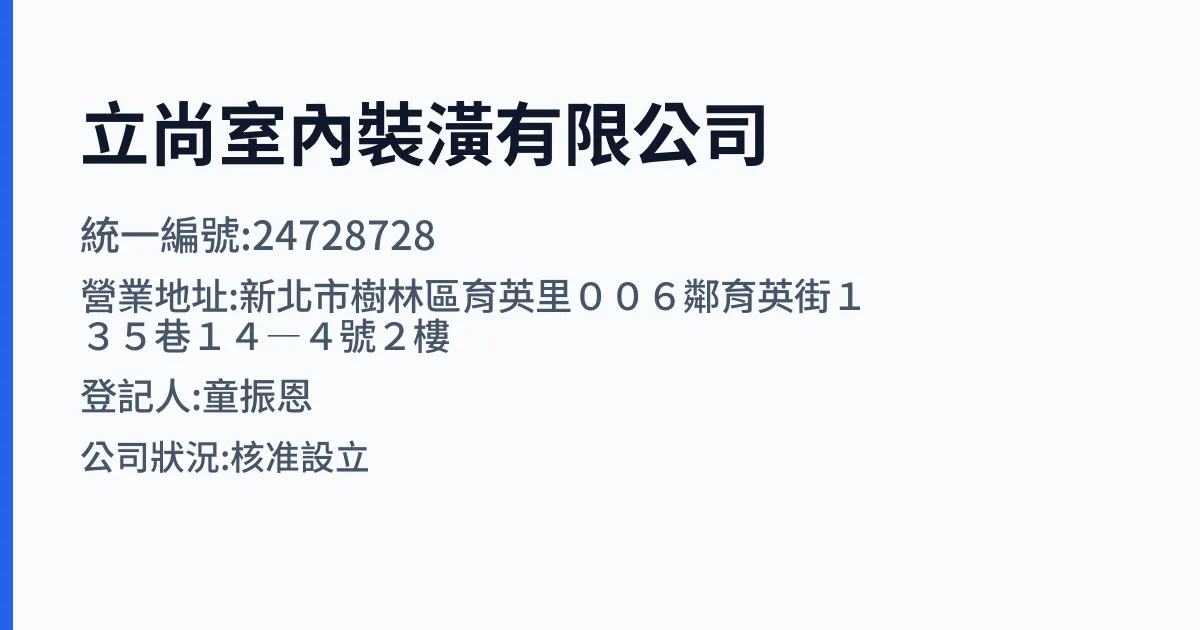 立尚室內裝潢有限公司 - 統編 24728728(新北市) 公司登記資料與營業項目詳細圖表