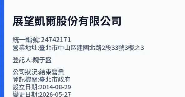 展望凱爾股份有限公司的照片-統編 24742171(臺北市) 公司登記資料與營業項目詳細圖表