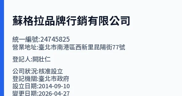 蘇格拉品牌行銷有限公司的照片-統編 24745825(臺北市) 公司登記資料與營業項目詳細圖表