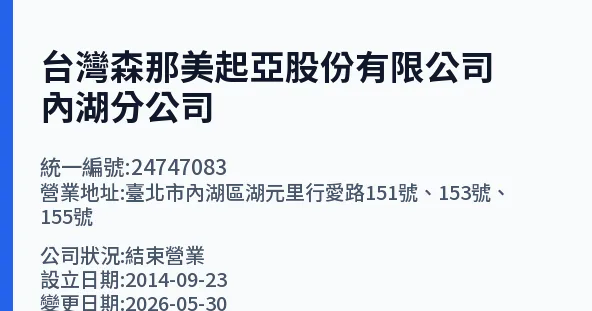 台灣森那美起亞股份有限公司內湖分公司的照片-統編 24747083(臺北市) 公司登記資料與營業項目詳細圖表