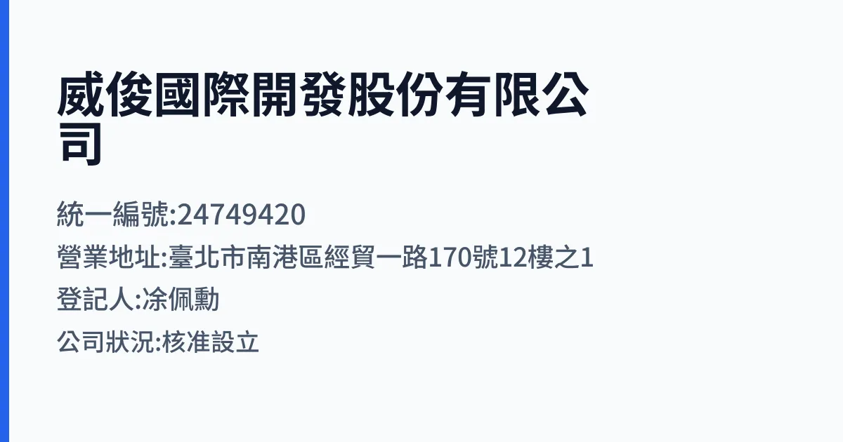 威俊國際開發股份有限公司 - 統編 24749420(臺北市) 公司登記資料與營業項目詳細圖表