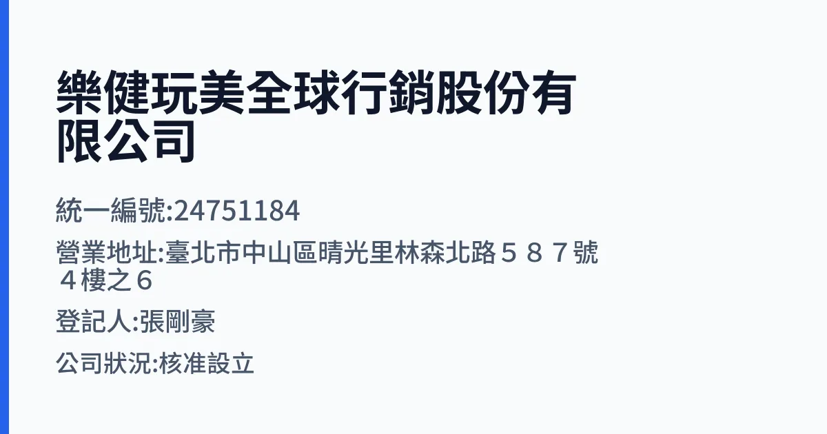 樂健玩美全球行銷股份有限公司 - 統編 24751184(臺北市) 公司登記資料與營業項目詳細圖表