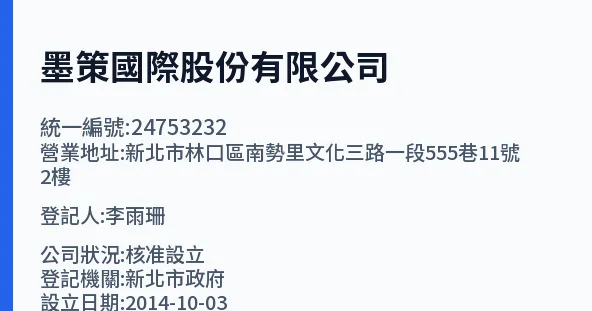 墨策國際股份有限公司的照片-統編 24753232(新北市) 公司登記資料與營業項目詳細圖表