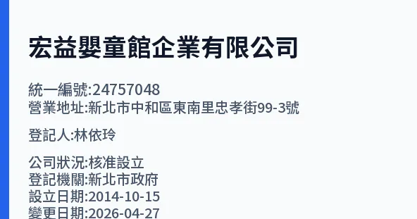 宏益嬰童館企業有限公司的照片-統編 24757048(新北市) 公司登記資料與營業項目詳細圖表