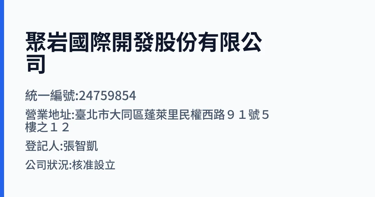聚岩國際開發股份有限公司 - 統編 24759854(臺北市) 公司登記資料與營業項目詳細圖表