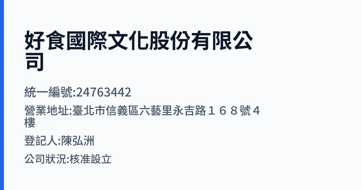 好食國際文化股份有限公司 - 統編 24763442(臺北市) 公司登記資料與營業項目詳細圖表
