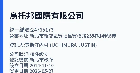 烏托邦國際有限公司的照片-統編 24765173(新北市) 公司登記資料與營業項目詳細圖表