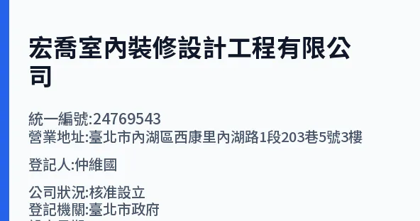 宏喬室內裝修設計工程有限公司的照片-統編 24769543(臺北市) 公司登記資料與營業項目詳細圖表