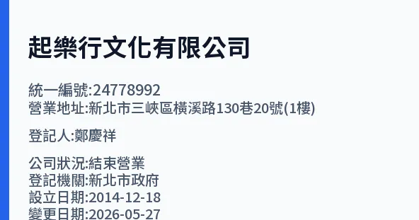 起樂行文化有限公司的照片-統編 24778992(新北市) 公司登記資料與營業項目詳細圖表