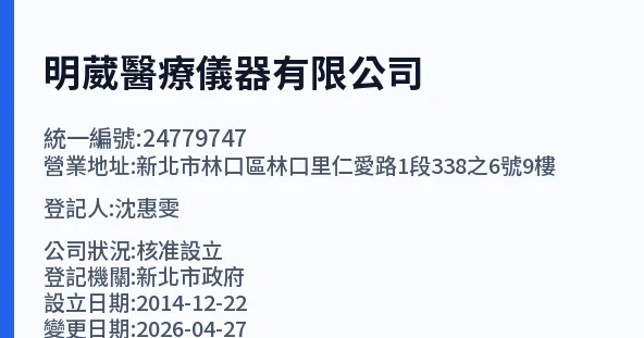 明葳醫療儀器有限公司的照片-統編 24779747(新北市) 公司登記資料與營業項目詳細圖表
