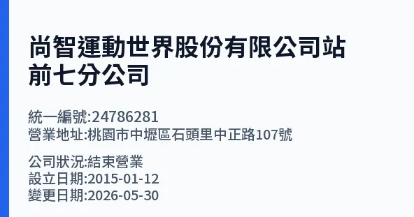 尚智運動世界股份有限公司站前七分公司的照片-統編 24786281(桃園市) 公司登記資料與營業項目詳細圖表