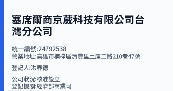 塞席爾商京葳科技有限公司台灣分公司的照片-統編 24792538(高雄市) 公司登記資料與營業項目詳細圖表