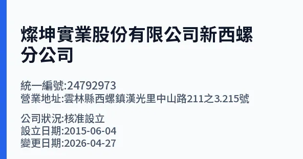 燦坤實業股份有限公司新西螺分公司的照片-統編 24792973(雲林縣) 公司登記資料與營業項目詳細圖表