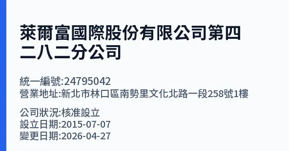 萊爾富國際股份有限公司第四二八二分公司的照片-統編 24795042(新北市) 公司登記資料與營業項目詳細圖表