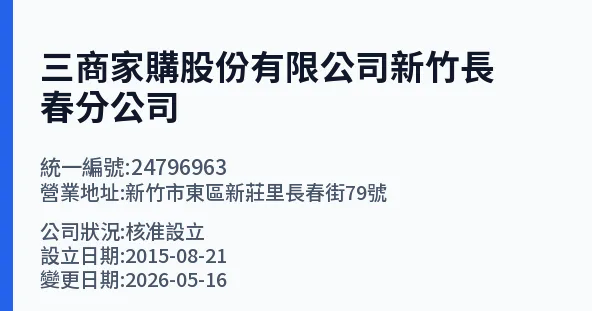 三商家購股份有限公司新竹長春分公司的照片-統編 24796963(新竹市) 公司登記資料與營業項目詳細圖表