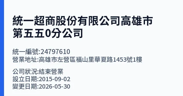 統一超商股份有限公司高雄市第五五0分公司的照片-統編 24797610(高雄市) 公司登記資料與營業項目詳細圖表