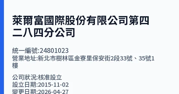 萊爾富國際股份有限公司第四二八四分公司的照片-統編 24801023(新北市) 公司登記資料與營業項目詳細圖表