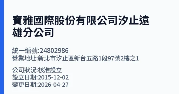 寶雅國際股份有限公司汐止遠雄分公司的照片-統編 24802986(新北市) 公司登記資料與營業項目詳細圖表