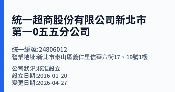 統一超商股份有限公司新北市第一0五五分公司的照片-統編 24806012(新北市) 公司登記資料與營業項目詳細圖表
