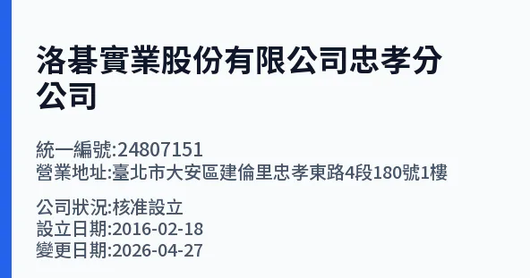 洛碁實業股份有限公司忠孝分公司的照片-統編 24807151(臺北市) 公司登記資料與營業項目詳細圖表