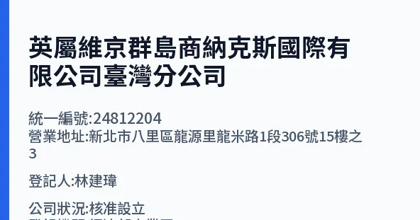 英屬維京群島商納克斯國際有限公司臺灣分公司的照片-統編 24812204(新北市) 公司登記資料與營業項目詳細圖表