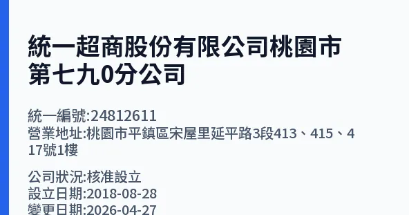 統一超商股份有限公司桃園市第七九0分公司的照片-統編 24812611(桃園市) 公司登記資料與營業項目詳細圖表
