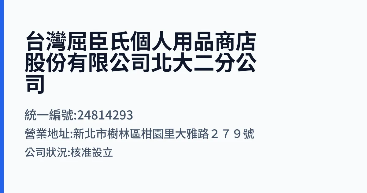 台灣屈臣氏個人用品商店股份有限公司北大二分公司 - 統編 24814293(新北市) 公司登記資料與營業項目詳細圖表