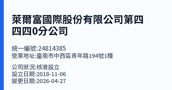 萊爾富國際股份有限公司第四四四0分公司的照片-統編 24814385(臺南市) 公司登記資料與營業項目詳細圖表