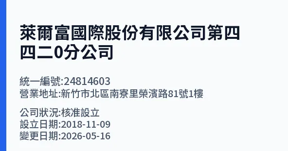 萊爾富國際股份有限公司第四四二0分公司的照片-統編 24814603(新竹市) 公司登記資料與營業項目詳細圖表