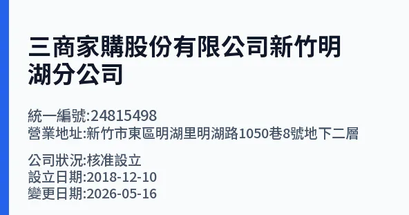 三商家購股份有限公司新竹明湖分公司的照片-統編 24815498(新竹市) 公司登記資料與營業項目詳細圖表