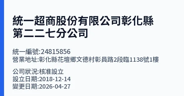 統一超商股份有限公司彰化縣第二二七分公司的照片-統編 24815856(彰化縣) 公司登記資料與營業項目詳細圖表