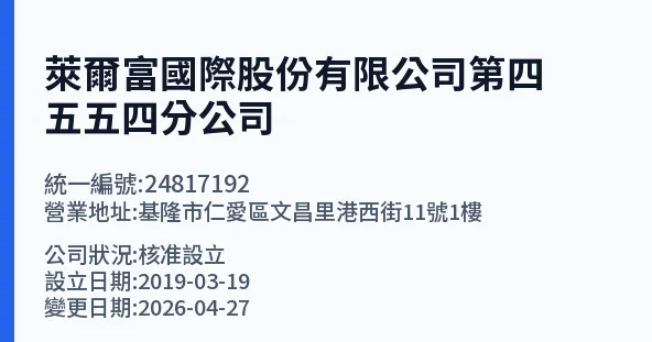萊爾富國際股份有限公司第四五五四分公司的照片-統編 24817192(基隆市) 公司登記資料與營業項目詳細圖表