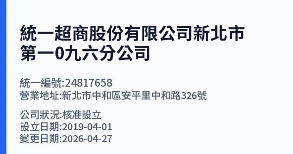 統一超商股份有限公司新北市第一0九六分公司的照片-統編 24817658(新北市) 公司登記資料與營業項目詳細圖表
