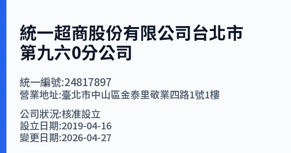 統一超商股份有限公司台北市第九六0分公司的照片-統編 24817897(臺北市) 公司登記資料與營業項目詳細圖表