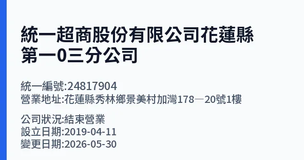 統一超商股份有限公司花蓮縣第一0三分公司的照片-統編 24817904(花蓮縣) 公司登記資料與營業項目詳細圖表