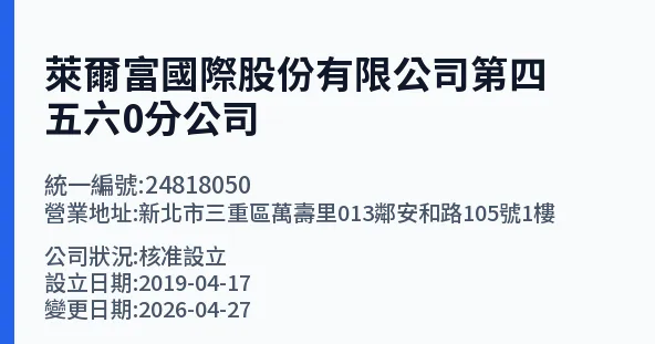 萊爾富國際股份有限公司第四五六0分公司的照片-統編 24818050(新北市) 公司登記資料與營業項目詳細圖表