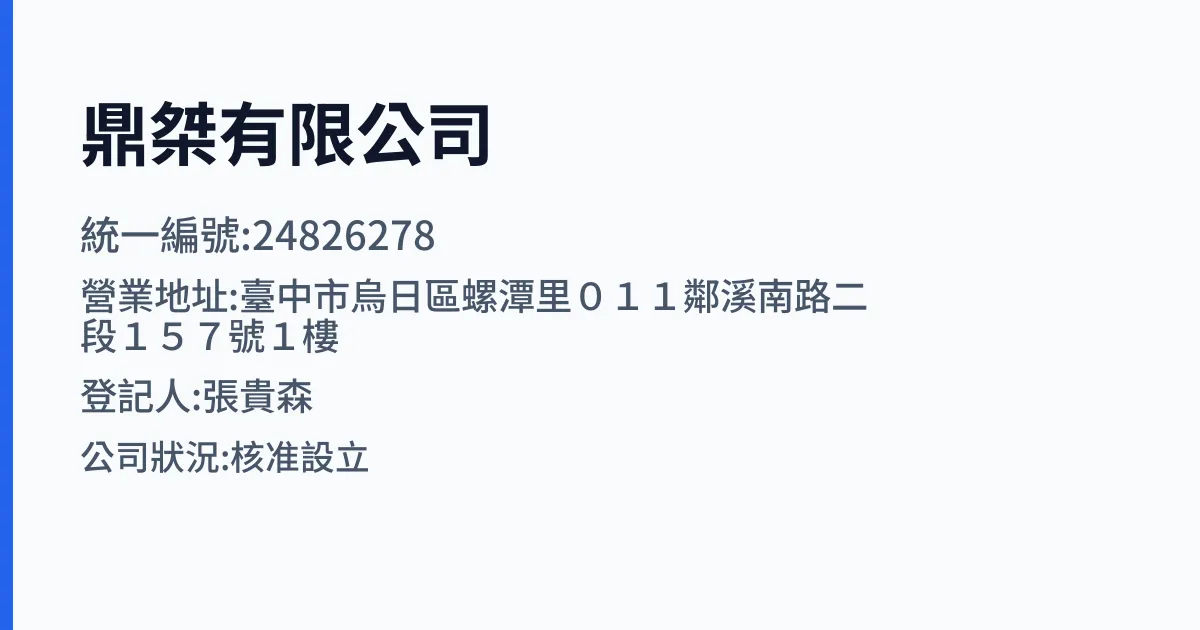 鼎桀有限公司 - 統編 24826278(臺中市) 公司登記資料與營業項目詳細圖表