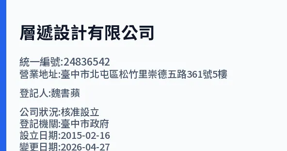 層遞設計有限公司的照片-統編 24836542(臺中市) 公司登記資料與營業項目詳細圖表