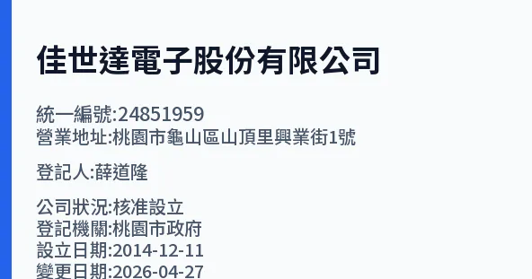 佳世達電子股份有限公司的照片-統編 24851959(桃園市) 公司登記資料與營業項目詳細圖表