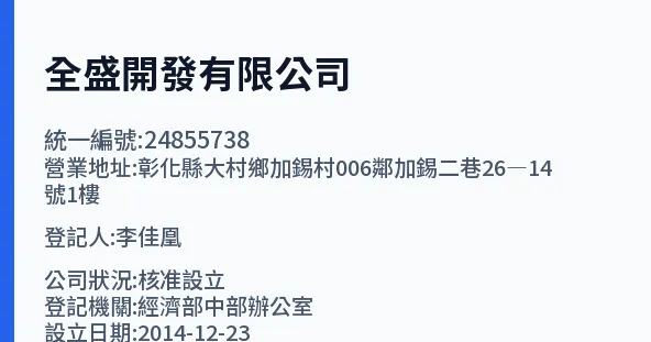全盛開發有限公司的照片-統編 24855738(彰化縣) 公司登記資料與營業項目詳細圖表