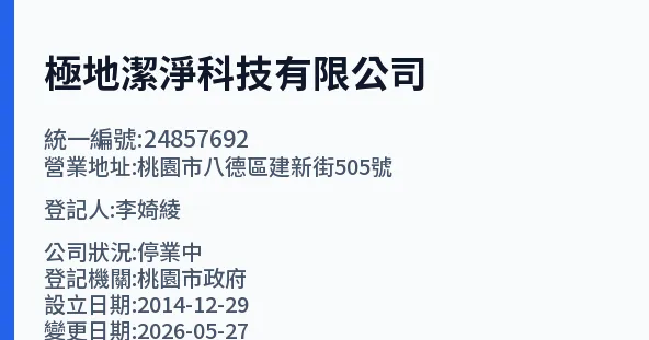 極地潔淨科技有限公司的照片-統編 24857692(桃園市) 公司登記資料與營業項目詳細圖表